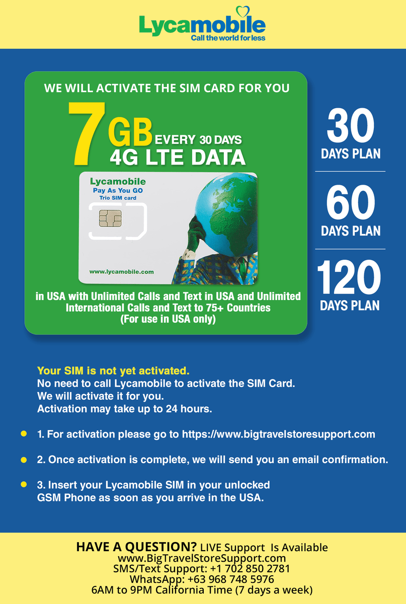 Travel SIM Card LYCA 5GB Data with Unlimited Calls & Text for 60 days ...